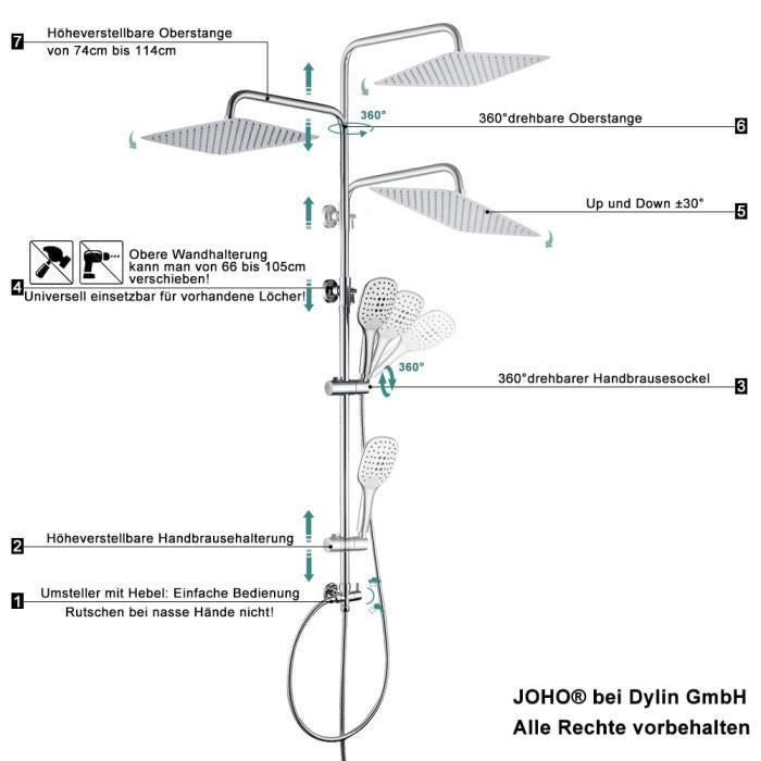 Colonne de Douche - JOHO - 35x25cm - Acier Inoxydable - Installation ...