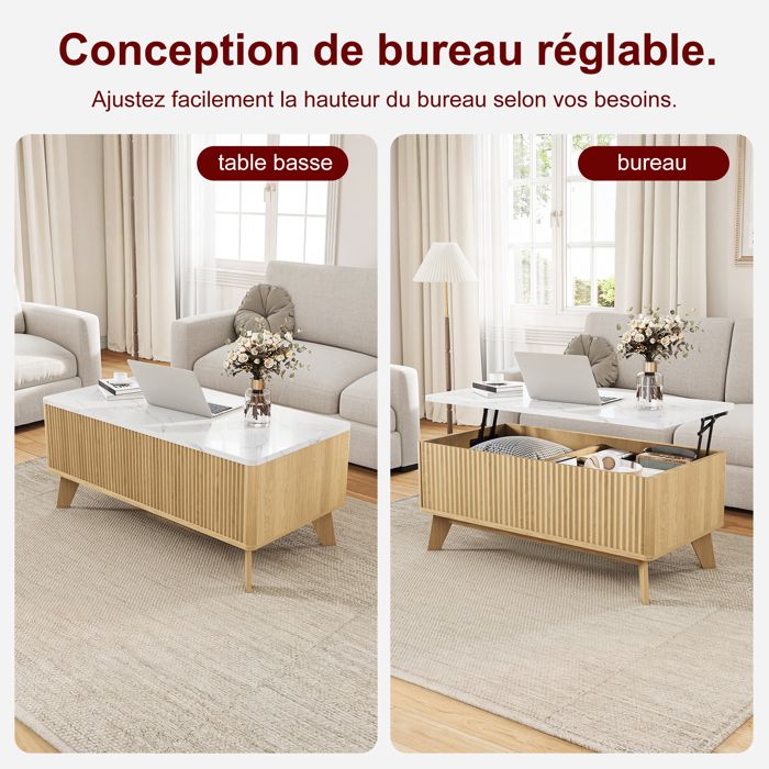 Table Basse Salon avec Plateau Relevable, Table Basse avec 2 ...
