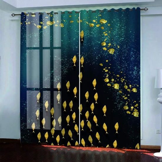 Rideau Occultant Thermiques 3D Poisson Doré Abstrait Motif L 140 X H ...