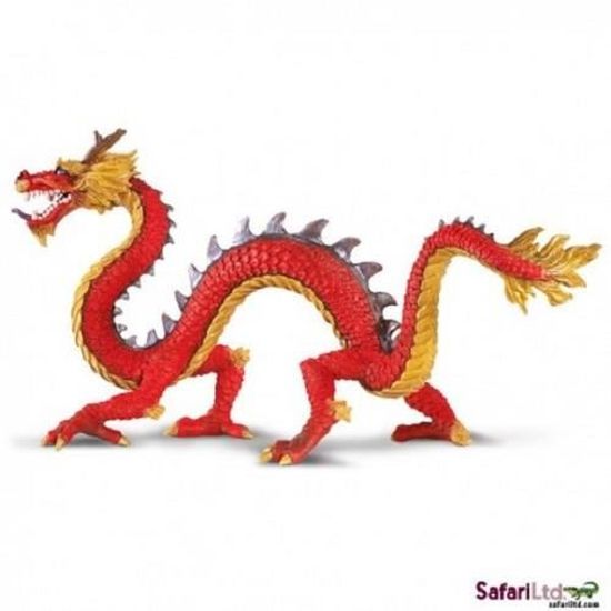 Figurine en résine - SAFARI - Dragon chinois cornu rouge et jaune ...