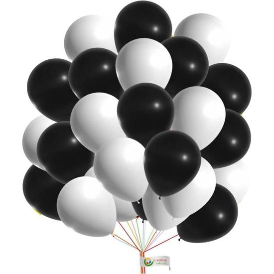 Lot De 50 Ballons Noirs Et Blancs De 25,4 Cm Pour Décoration De Fête, D ...