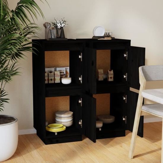 FAN - Buffets | bahuts - Buffets 2 pcs Noir 31,5x34x75 cm Bois massif ...