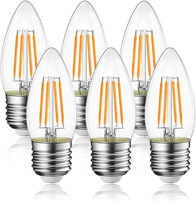 Ampoule Filament Bougie Vintage LED E14 Ampoules 6W LED Filament quivalent Incandescente 60W E27 ...