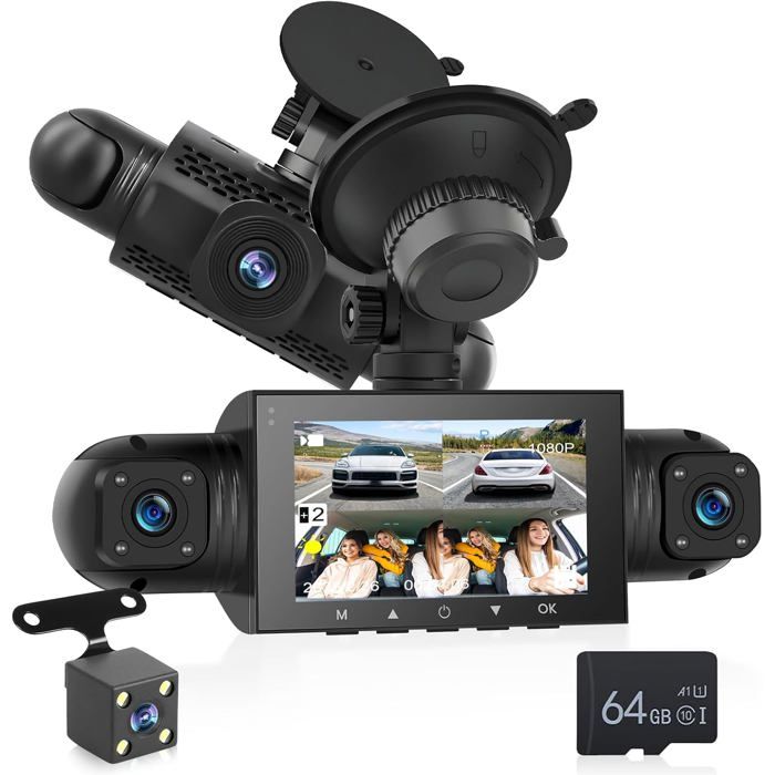 4 Channel Dash Cam Front and Rear - 1080P Dashcam with 360°Cameras - 3 ...