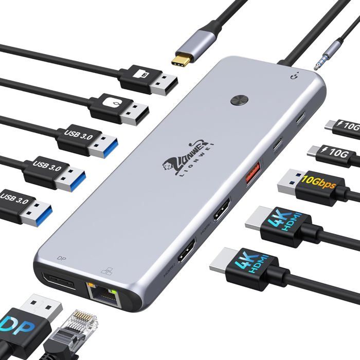 Station d'accueil USB C 2 HDMI DP Display Port Docking Station Triple ...