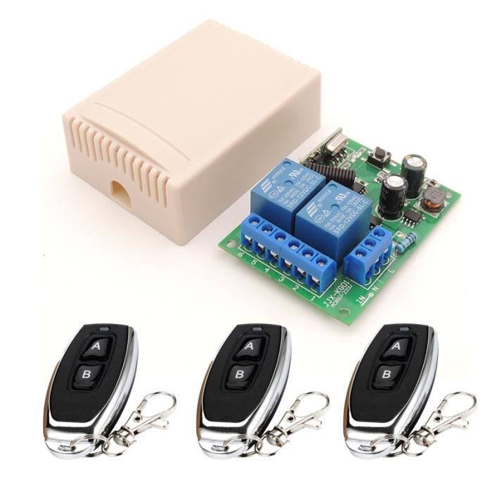 1RC 3B-433MHz télécommande universelle sans fil 220V 10A 2CH Rf relais récepteur et émetteur ...