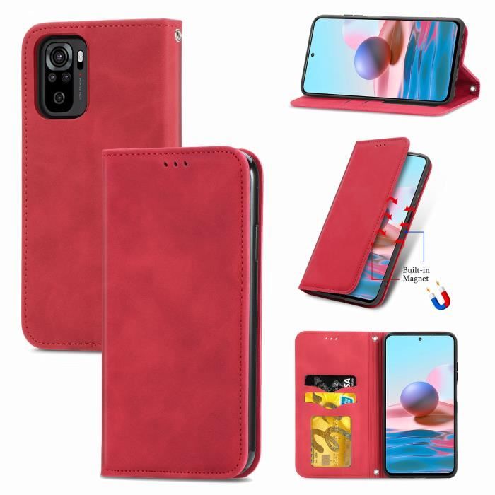Coque Xiaomi Redmi Note 10 4G Portefeuille en Cuir Flip Magnétique ...