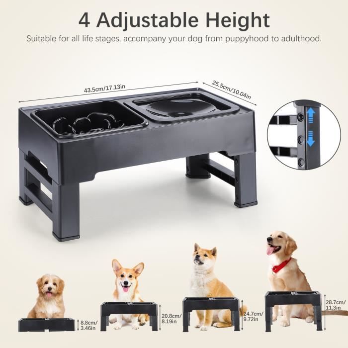 Gamelle surélevée - Chien - Pliable - 4 hauteurs réglables - Anti ...