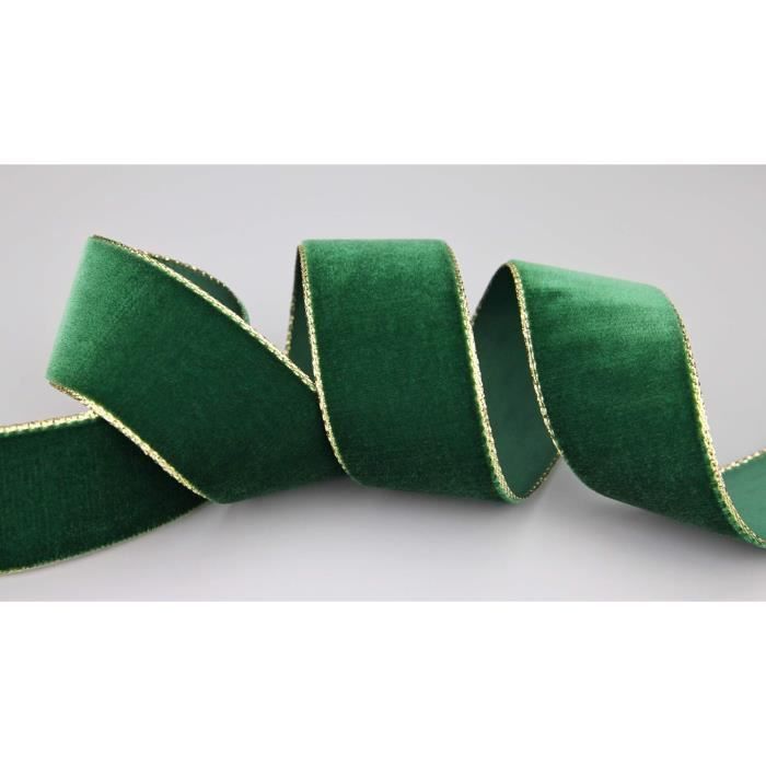 Ruban De Velours Vert Foncé-Doré - 1 M X 22 Mm - Vendu Au Mètre - En ...