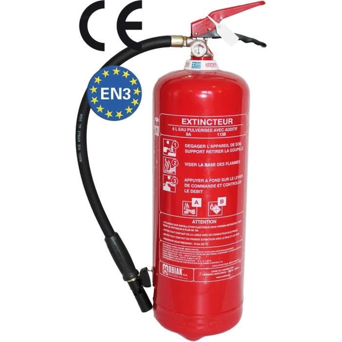 Extincteur 6 litres à eau pulvérisée avec additif + support fixation ...
