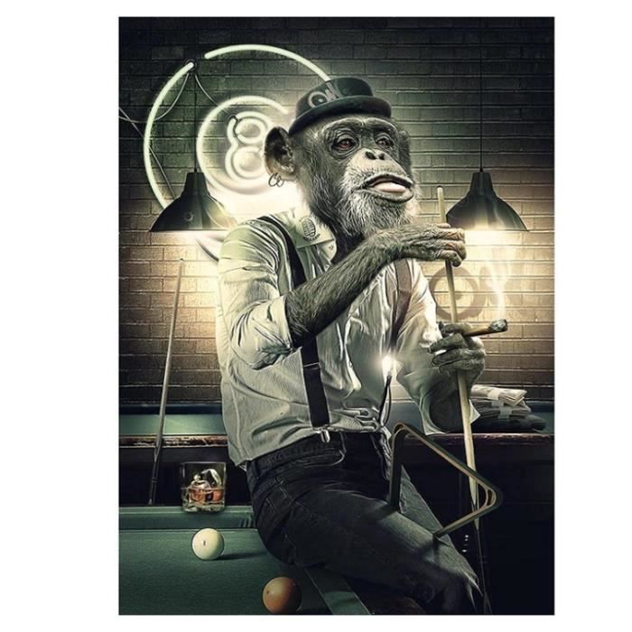 Impressions sur Toile Singe Jouant au Billard Peinture Photo Art Mural ...
