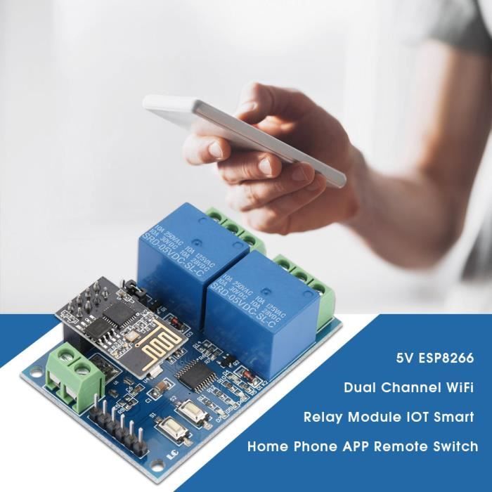 Relais embarqué 5V ESP8266 Module de relais WiFi double canal IOT Smart Home Phone APP ...