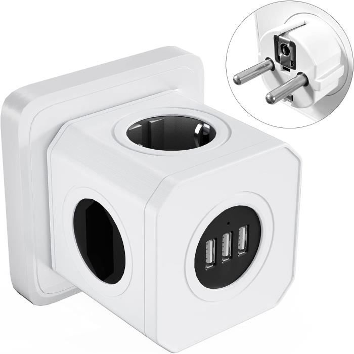 Bloc Multiprise Cube, Prise Usb 4 Compartiments (1 Prise Schuko, 3 Prises Européennes) Avec 3 ...