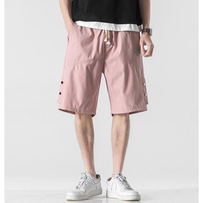 Bermuda Homme Loose Taille standard élastiquée Casual Couleur unie Rose ...