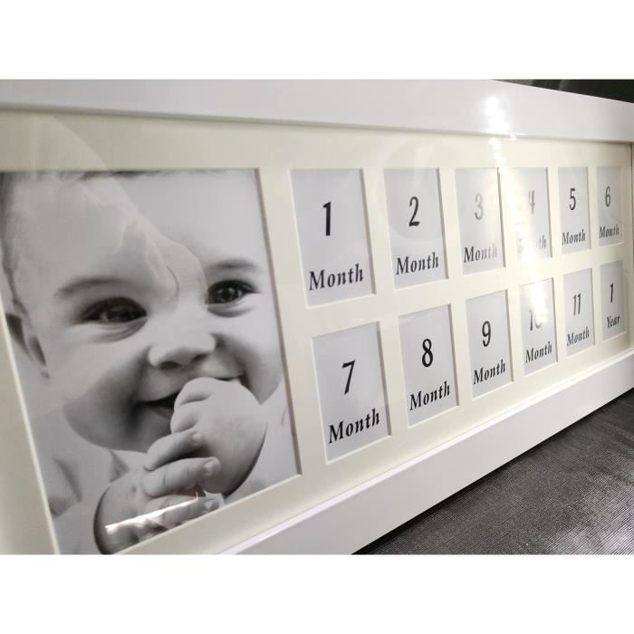 Multiple grand cadre photo 12 mois, première année, 65x30 cm blanc ...