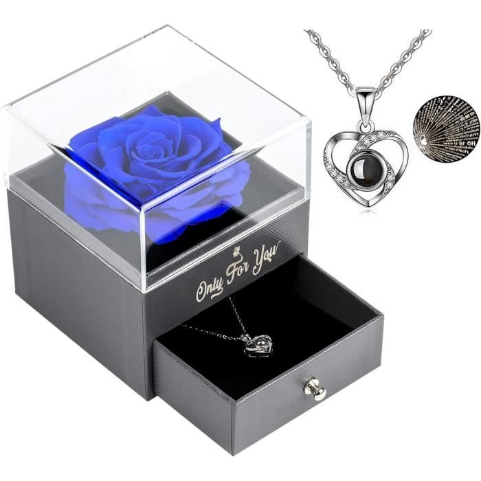 Véritable Rose Éternelle Avec Collier I Love You En 100 Langues Boîte ...