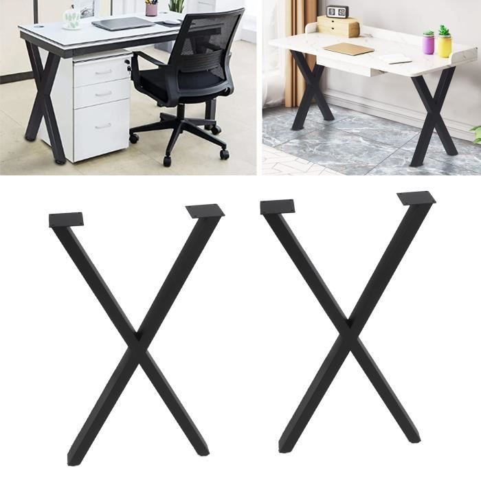 Support de pied de table en X - avec repose - pieds réglables - Noir ...