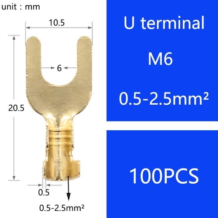 COSSE ELECTRIQUE,M6--Cosse de câble en cuivre en forme de U, Terminal de fourche de terre M3 4 5 ...