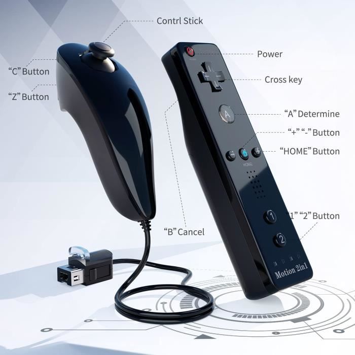Manette de jeu - TechKen - 2 Pièce Manette de Wii avec Manette Nunchuck ...