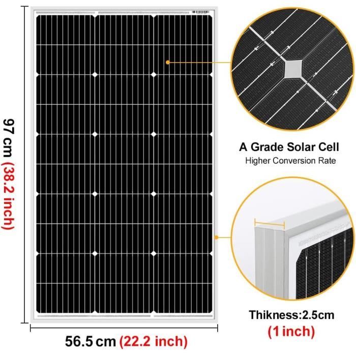 DOKIO Panneau Solaire 100W 18V Monocristallin Photovoltaïque pour charger la Batterie 12V41 ...