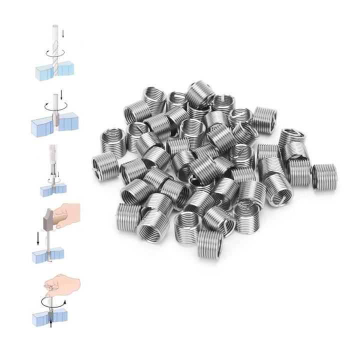 50pcs Kit de réparation de filetage manchon de vis à fil en acier ...