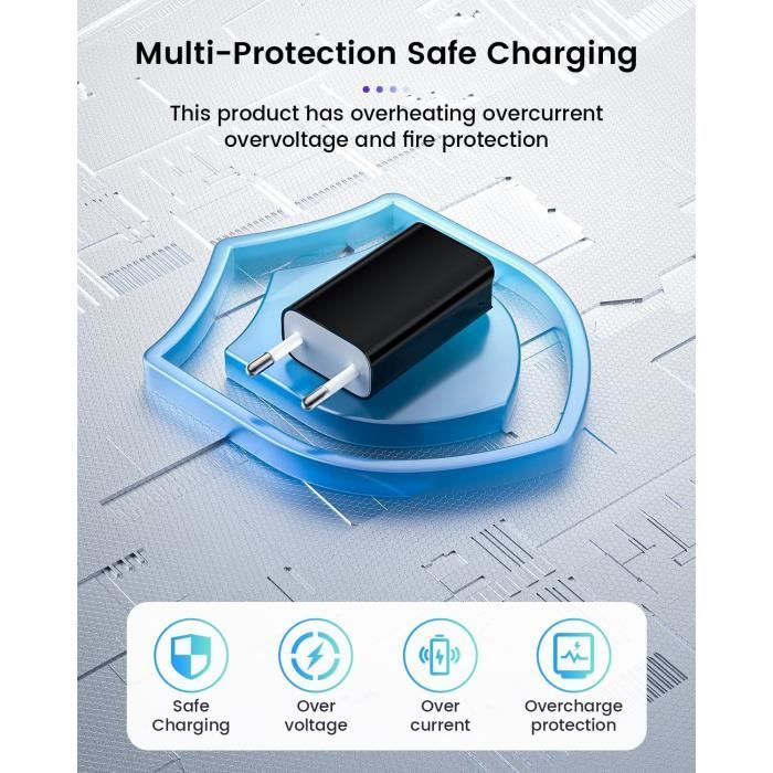 Chargeurs Usb 5W,3 Pack 5 V-1 A Mini Usb Prise Chargeur Secteur Usb ...