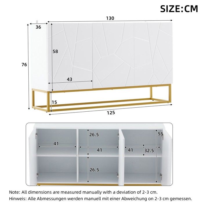 Buffet brillant moderne - Vaisselier 4 compartiments 130 cm - Meuble de ...