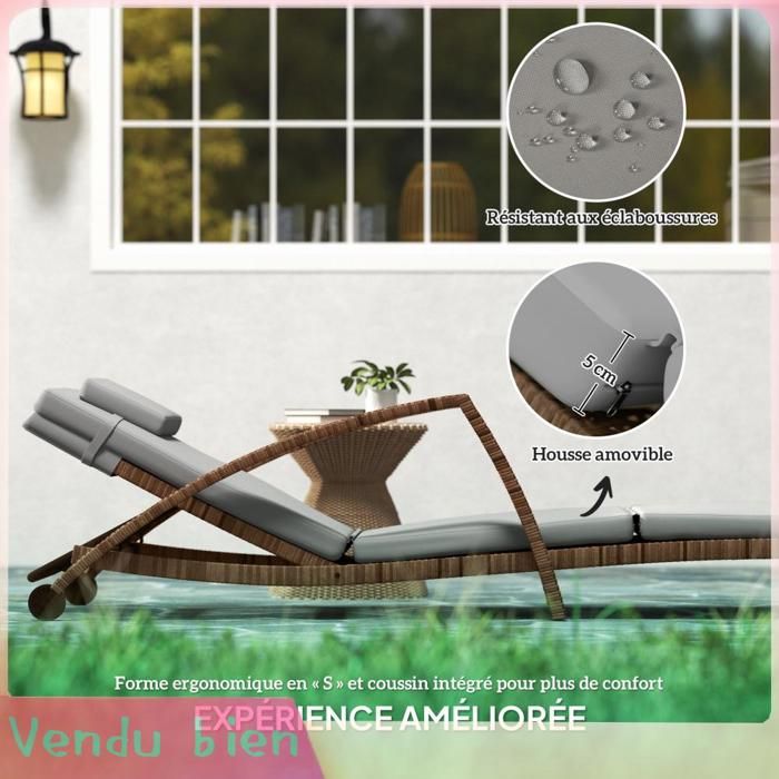 LIA Bain de soleil, chaise longue en résine tressée avec dossier ...