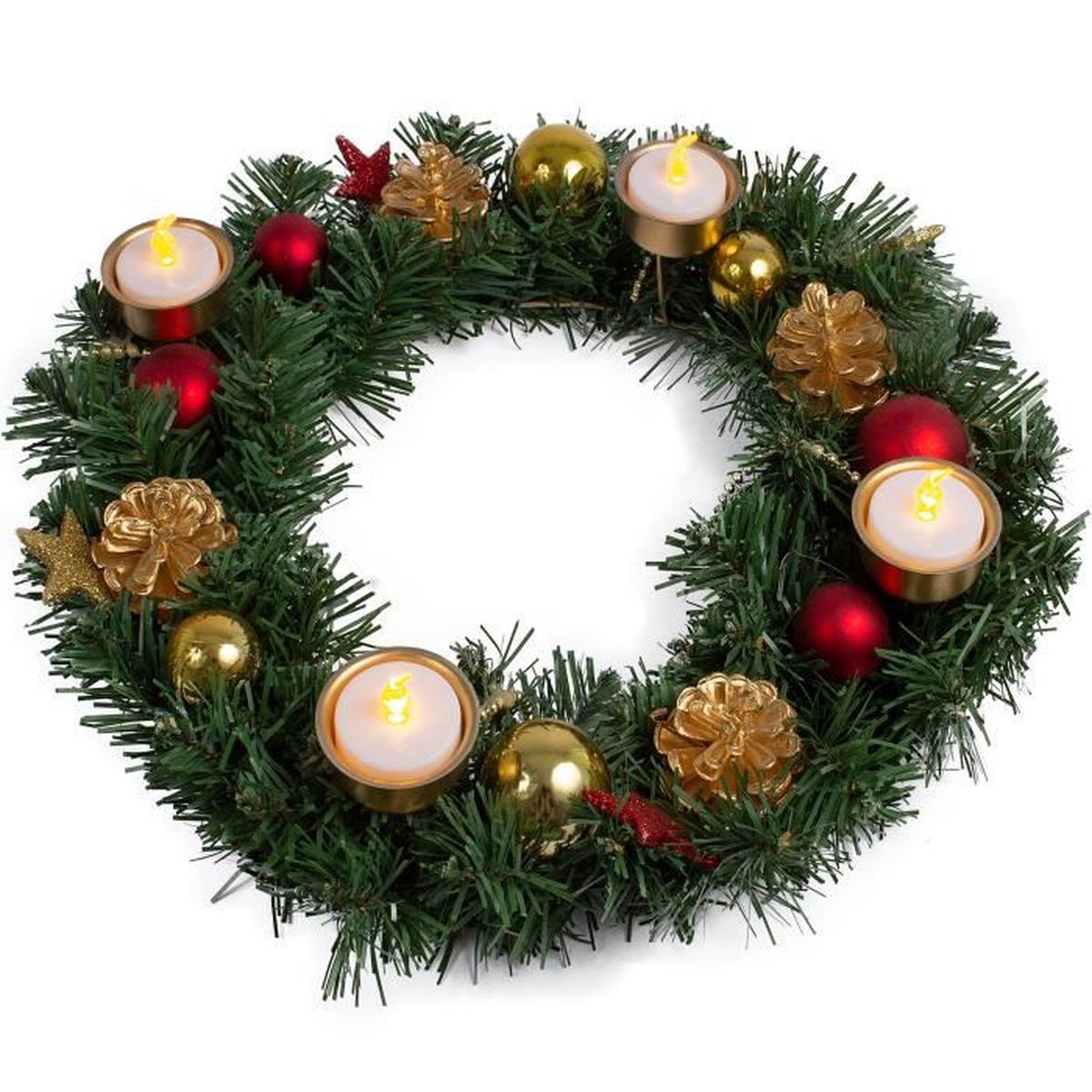 Couronne de l’Avent 35cm avec 4 bougeoirs + 4 Bougies LED ARTECSIS ...