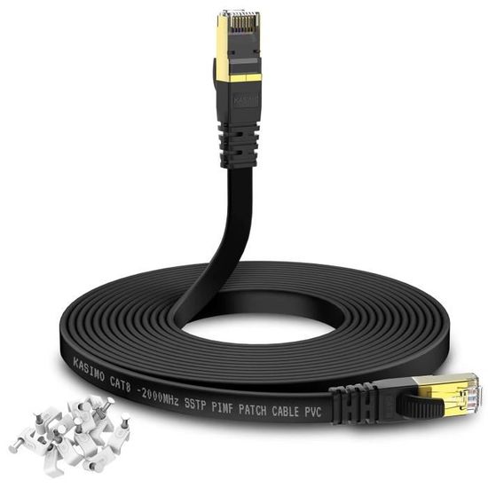 Câble Ethernet 8m Cat 8 RJ45, Câble Internet Plat, Connecteurs Plaqués ...