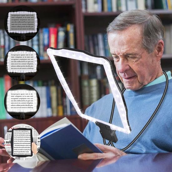 5X Loupe de Lecture Rechargeable, Grande Lampe Loupe Mains Libres avec 50 Lères LED, Loupe à col ...