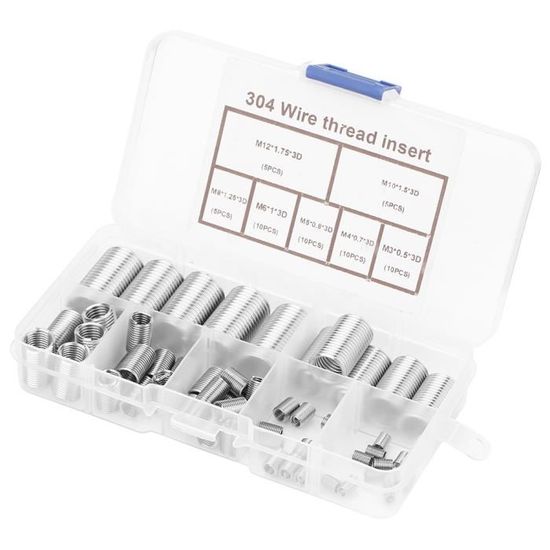 EJ.life insert hélicoïdal 55pcs M4-M12 Inserts filetés hélicoïdaux en fil en acier inoxydable ...