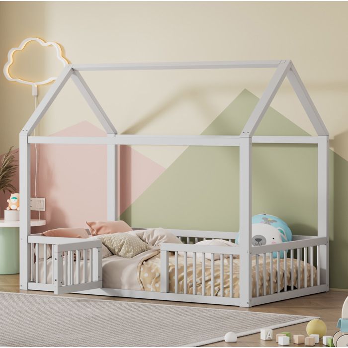 Lit cabane enfant en bois 90×200 cm. barrière de sécurité. sans matelas ...