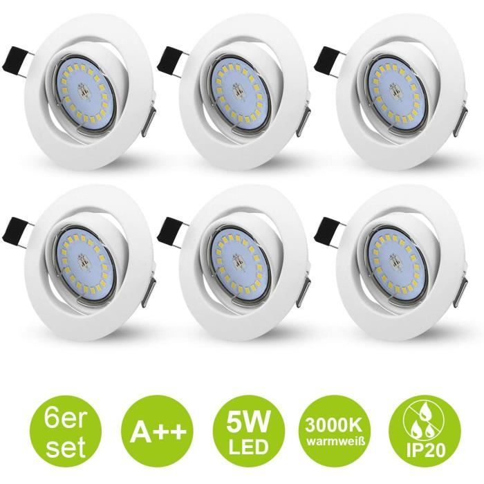Lot De 6 Spots Led Encastrables Gu10 230 V Blanc Chaud Orientable