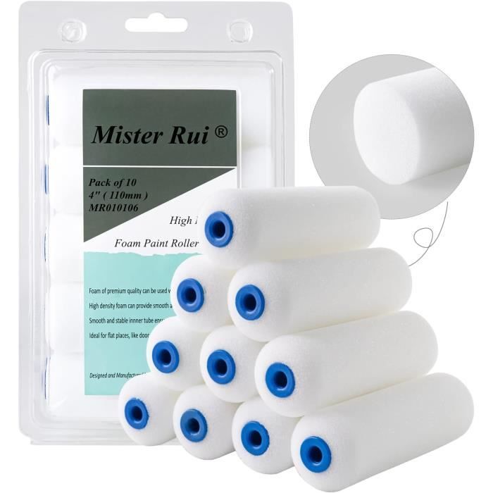Rouleaux de Peinture en Mousse Haute Densité Blanc 10 cm - Lot de 10 ...