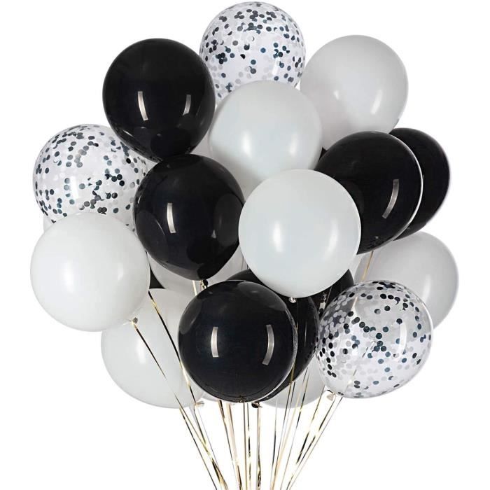 12 Pouces Ballons Noir Blanc Et Confettis - 30.4Cm Lot De 50 Ballon En ...