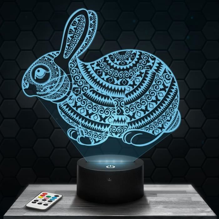 Lampe De Chevet Lapin Mandala Décoration Animal. Idée Cadeau Homme ...