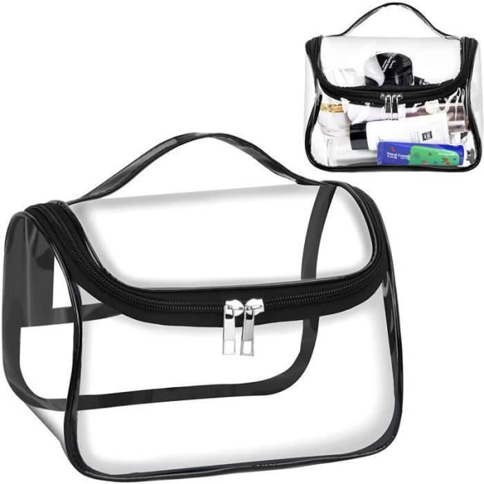 Trousse de Toilette Transparente PVC Noir Étanche Trousse à Maquillage ...