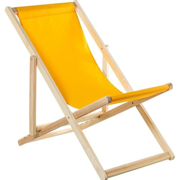 DRW Hamac Pliable en Bois avec 4 Positions avec Tissu Jaune 88,5 x 72 x ...