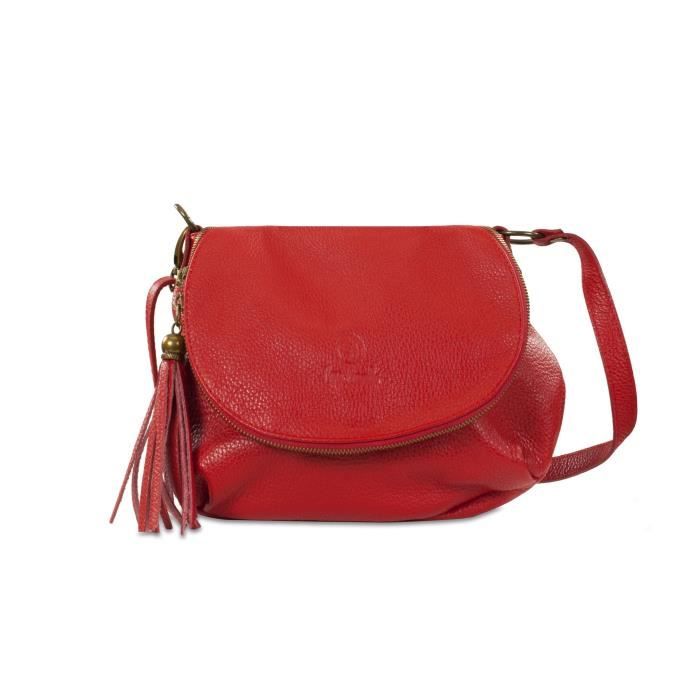 LENA CAVALLO - LINE Sac Besace En Cuir Rouge Rouge - Cdiscount ...