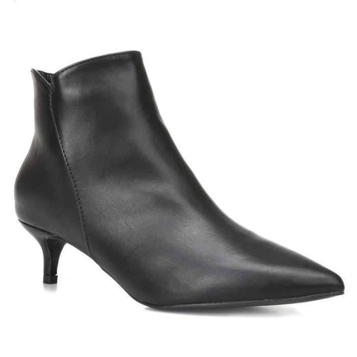 Bottines en simili cuir noir à petit talon aiguille Noir - Cdiscount ...
