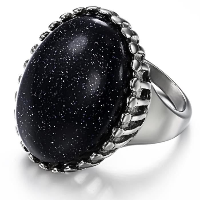 Bague En Pierre Gemmes Noires Noir Grande Bague Ovale Gold - Achat ...
