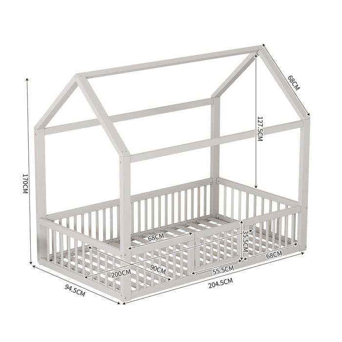 Lit cabane enfant en bois 90×200 cm. barrière de sécurité. sans matelas ...