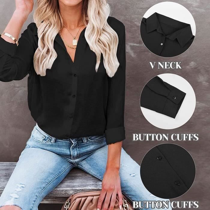 Chemisier Femme Chic et Élégant Manches Longues, Col en V Blouses avec ...