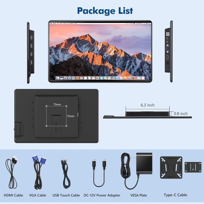 Ecran Tactile 14 Pouces, Résolution 1080P, Connectique Usb C Hdmi Vga ...