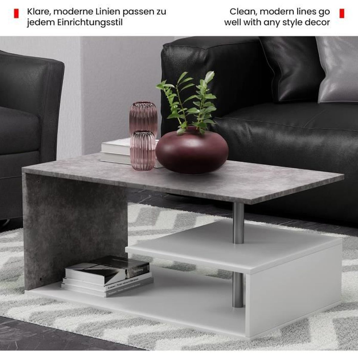Miadomodo Table Basse - 90 x 50 x 41 cm, Plusieurs Niveaux, Design ...