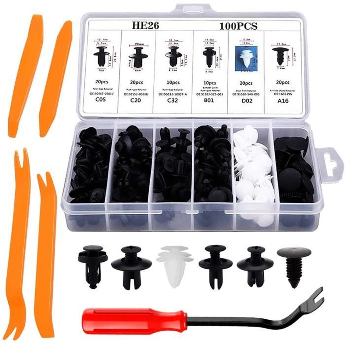 Clips Voiture 100 Pièces Rivet Clips Plastique Fixation Noir Universel ...