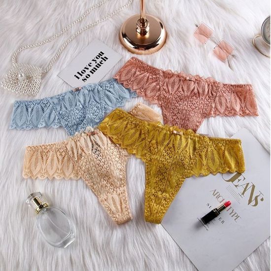 Lot de 4 String Femme Bas de Hanche Sexy - Dentelle Découpée Sans ...