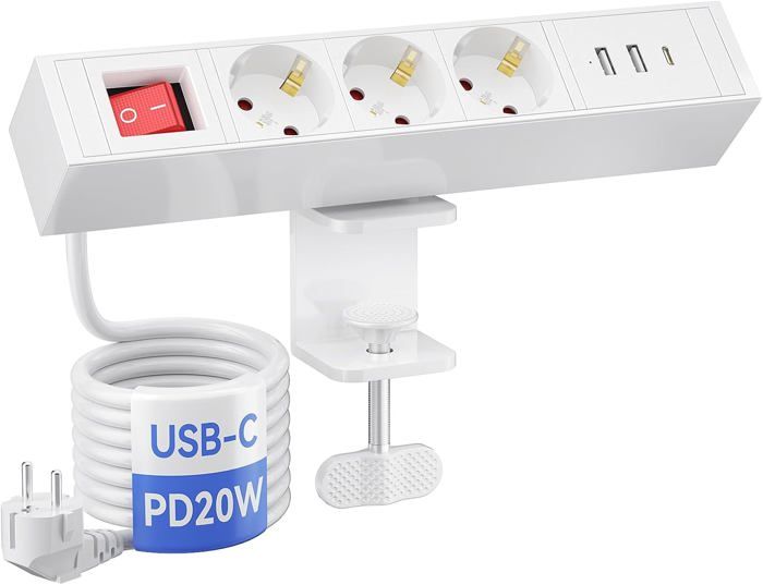 Multiprise Electrique Avec Usb C Pd20W,Multiprise De Bureau 3 Prises ...