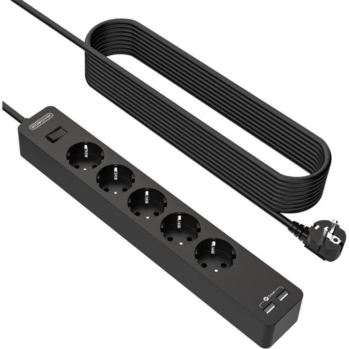 Multiprise Electrique, Multiprise Plate avec 5 Prises et 2 Ports USB ...